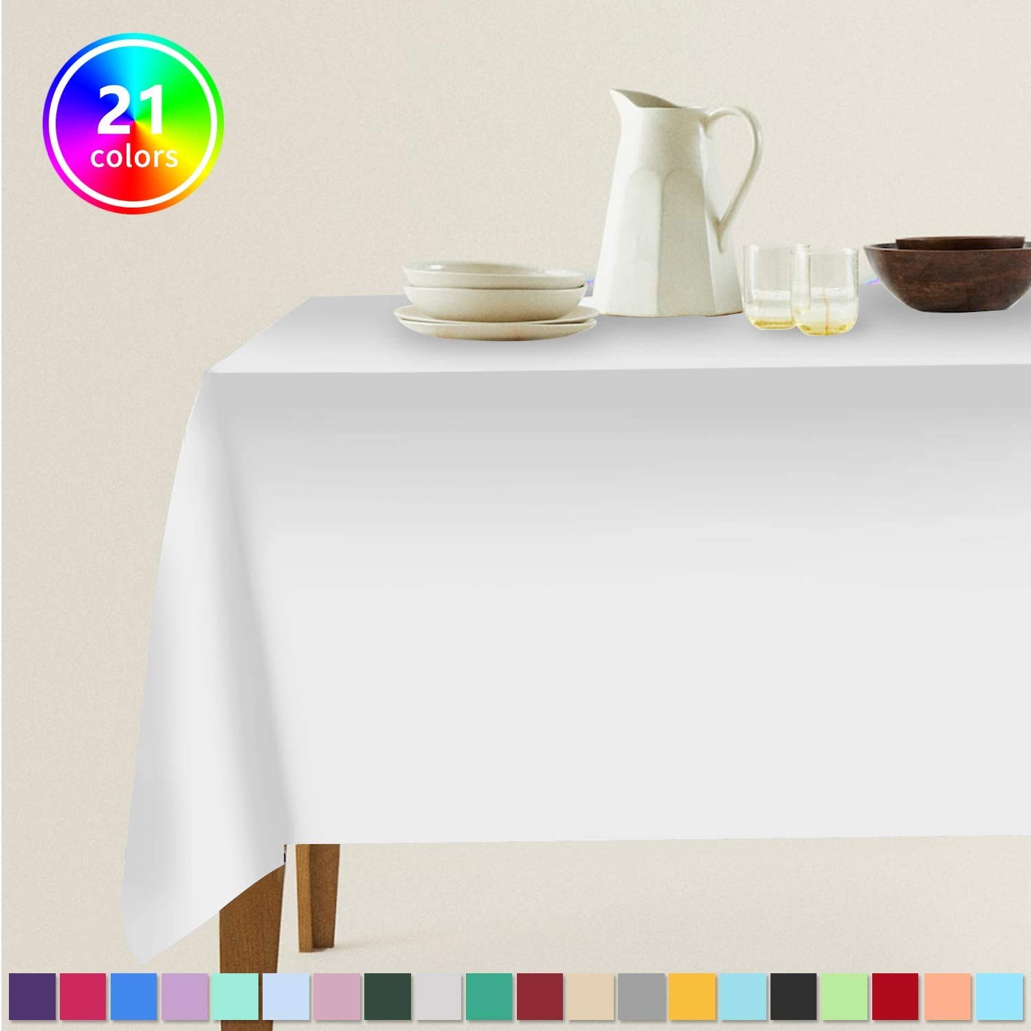 3 Pack Premium Disposable Plastic Tablecloth (54"x 108") , Rectangle Table Cover for Wedding, Party, Banquet, Burgundy(White)