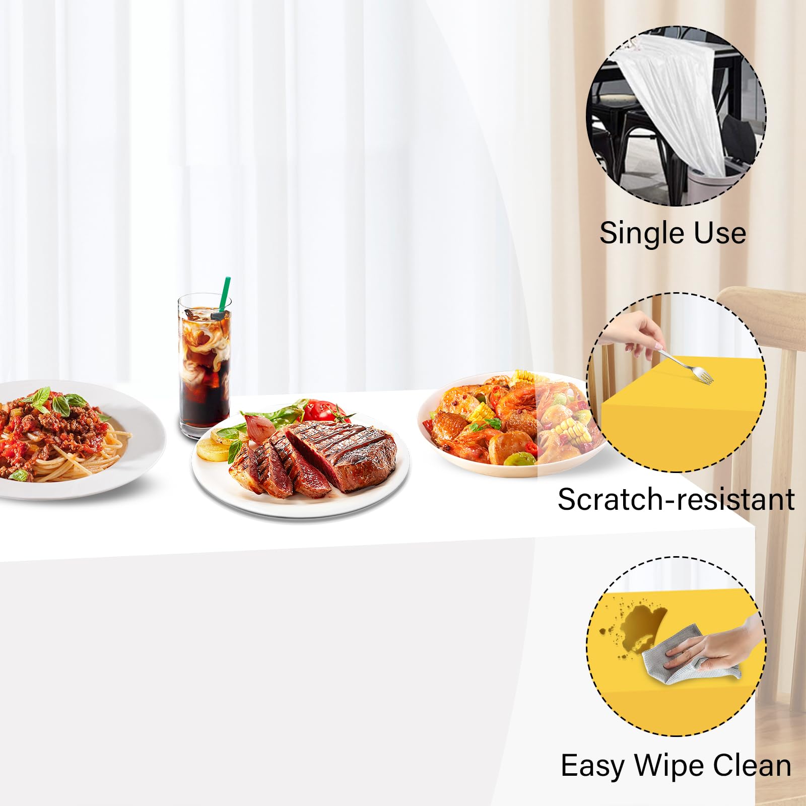 3 Pack Premium Disposable Plastic Tablecloth (54"x 108") , Rectangle Table Cover for Wedding, Party, Banquet, Burgundy(White)
