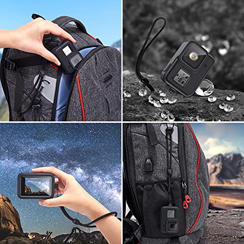 Accessories Kit for GoPro Hero 8 Black, Silicone Rubber Protective Case with Stretchable Lanyard + 6Pcs Ultra Clear Tempered Glass Screen Protector for Go Pro 8