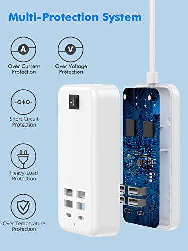 USB Charger, Flymic 30W 6 Port USB Charger Station for Multiple Devices USB Power Strip USB C Charger Block USB Charging Hub for iPhone 14/13 Pro Max/13 Pro/13, iPad Pro, Switch, Galaxy S21 (White)