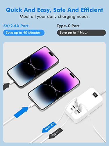 USB Charger, Flymic 30W 6 Port USB Charger Station for Multiple Devices USB Power Strip USB C Charger Block USB Charging Hub for iPhone 14/13 Pro Max/13 Pro/13, iPad Pro, Switch, Galaxy S21 (White)