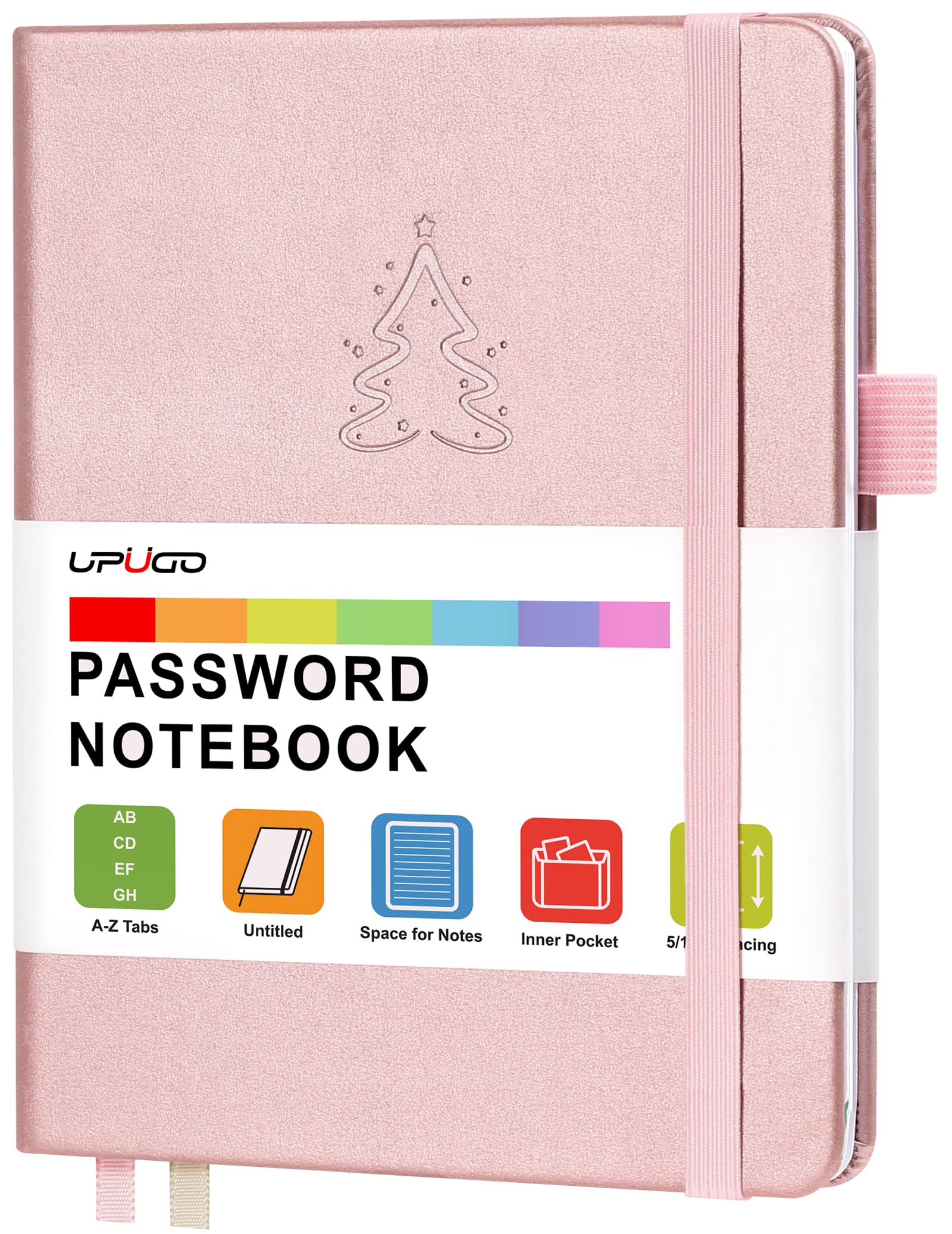 Password Book with Alphabetical Tabs, UpUGo Internet Address and Password Keeper Notebook for Computer & Website Logins, Medium Compact Size, Rose Gold