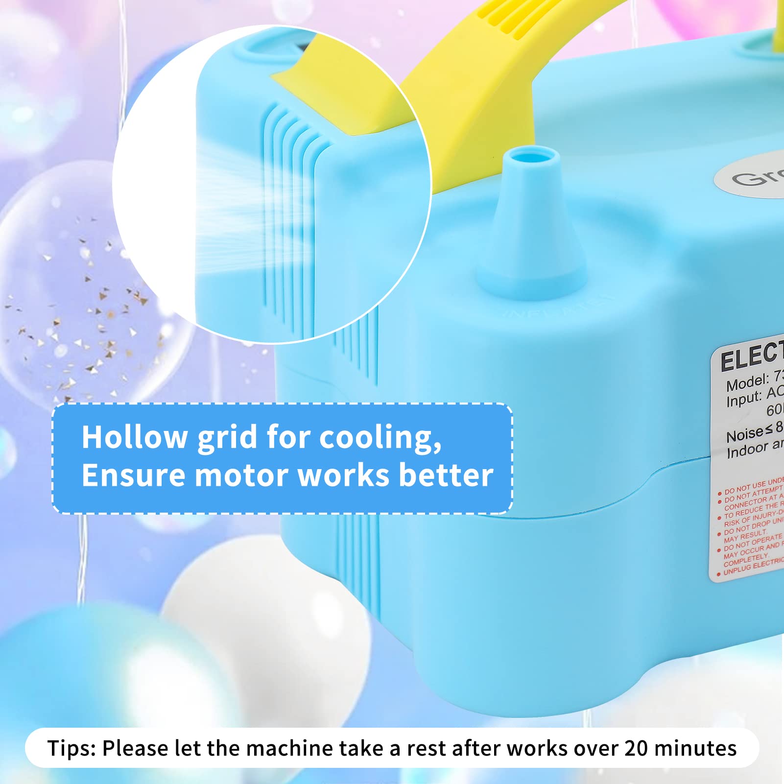 Growsun Balloons Pump Kit Electric Balloon Garland Arch Kit Air Blower Inflator for Party Decoration w/Ballons Tape Strip, Light Blue