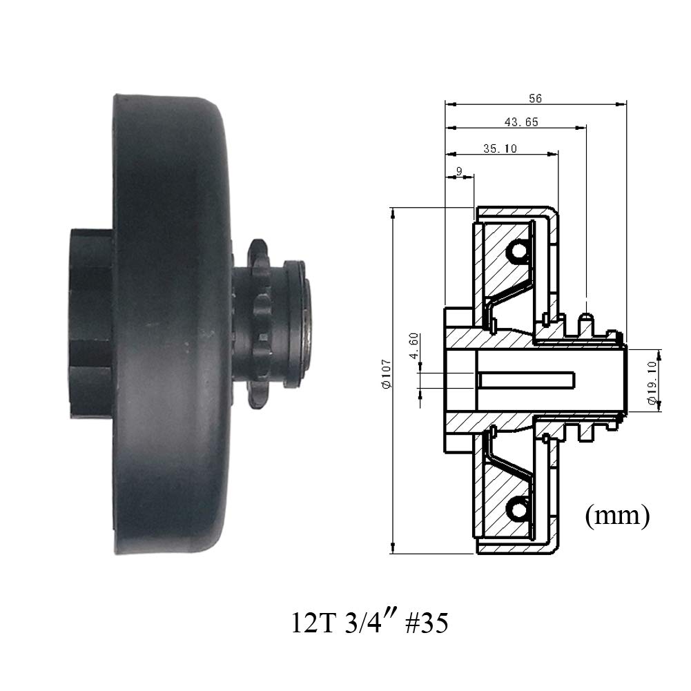 Go Kart Clutch 3/4 Bore 12T with #35 Chain, Centrifugal Clutch Fit for Go Kart Minibike Engines 3/16 Key Way