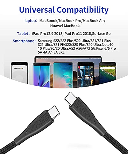2Pack 10ft Long USB C to USB C Cable Charger Cord for Samsung Galaxy S23/S23 Plus/S23 Ultra/S22/S22+/S21 FE 5G/S20,Note 20 Ultra/10 A53,Google Pixel 6 7 Pro/4A 5G/5 4XL,60W(20V 3A)Fast Charge Charging