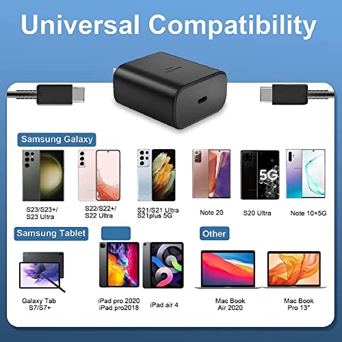 Samsung 45W Super Fast Charger,USB C Super Fast Charging Wall Charger for Samsung Galaxy S23 Ultra/S23/S23+/S22/S22+/S22 Ultra/S21/S21 Ultra/S20/Note 20/Galaxy Tab S7/S8/S8 Ultra with 6ft Type C Cable