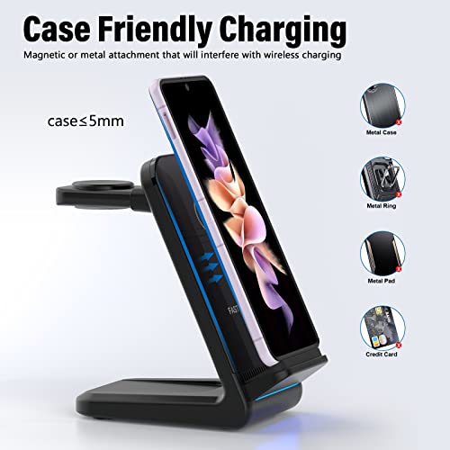 Wireless Charging Station for Samsung, Fast Wireless Charger for Samsung S23 Ultra Plus S22 Z Flip 4 Fold 4 3 in 1 Galaxy Watch Charger for Samsung Watch 5 Pro 4 Active 2, Galaxy Buds with 18W Adapter