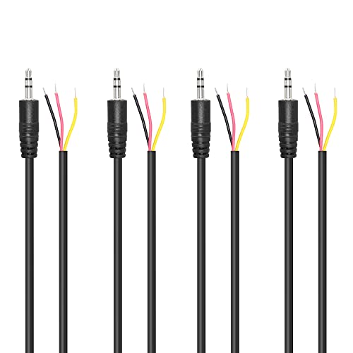 RIIEYOCA Replacement 3.5mm Male Plug to Bare Wire Open End 1/8" TRS 3 Pole Stereo Audio Cable for Audio Equipment Installed or Earphone Microphone Cable Repair,1M(4 Pack)