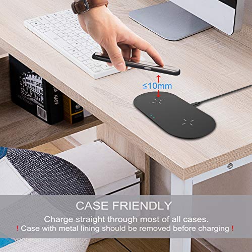 Dual Wireless Charger, COSOOS Fast Wireless Charging Pad Compatible for iPhone 13/13 Pro/13 Pro Max/13 Mini/12/11/XS/8 Plus, Galaxy S21/S20, Note 10, AirPods Pro, Galaxy Buds+(No AC Adapter)