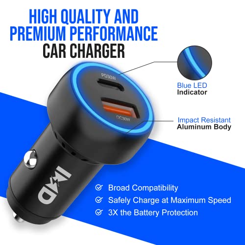 USB Type-C Car and USB Charger Car Accessories β 60W Dual Ports Type-C Cell Phone and USB Charger β Lighter USB Charger Compatible with iPhone, Samsung, Tablet β Fast Charge and Reliable Connection