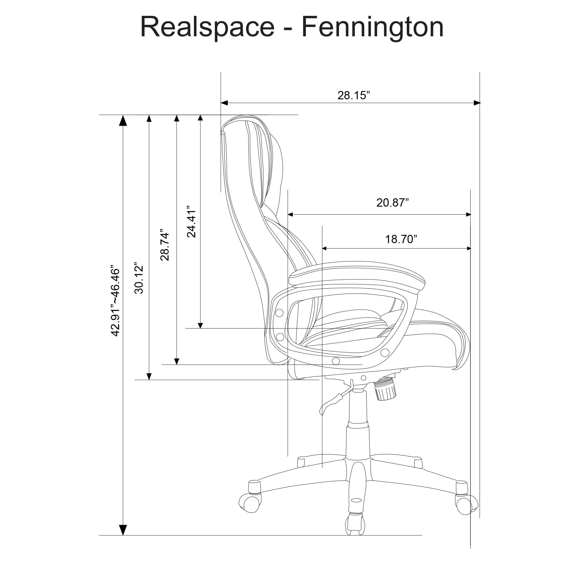 RealspaceĀ® Fennington Bonded Leather High-Back Chair, Black