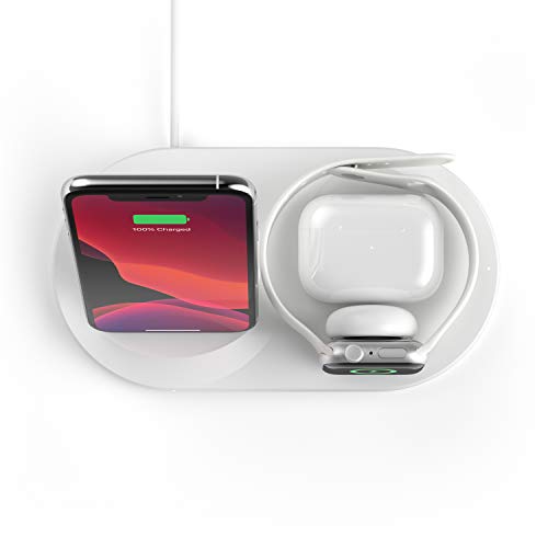 Belkin 3-in-1 Wireless Charger - Fast Wireless Charging Stand for Apple iPhone, Apple Watch & AirPods - iPhone Case Compatible Qi Charger - Wireless Charging Station For Multiple Devices - White