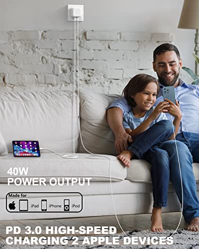 iPhone Fast Charger, 40W Dual USB-C Quick Wall Charger[MFi Certified] 2pack 10FT Extra Long Lightning Cable+Double Port Foldable USBC Apple Charger Fast Charging for iPhone 14/13/12/11/XR/XS/SE/iPad