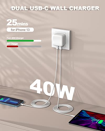 iPhone Fast Charger, 40W Dual USB-C Quick Wall Charger[MFi Certified] 2pack 10FT Extra Long Lightning Cable+Double Port Foldable USBC Apple Charger Fast Charging for iPhone 14/13/12/11/XR/XS/SE/iPad