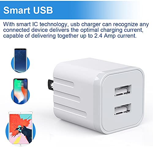USB Wall Charger, [Apple MFi Certified] iPhone Charger Lightning Cable 6FT(4PACK) Fast Charging Data Sync Cords Dual Port USB Plug Compatible with iPhone 12/mini/Pro/Max/11/Pro/Xs/XR/X/8/7/Plus