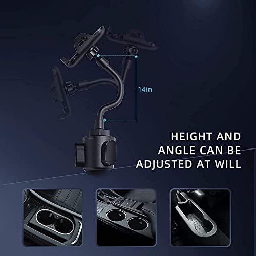Cup Phone Holder for Car, Car Cup Holder Phone Mount with 360° Rotation Adjustable Long Gooseneck, Car Phone Holder Mount for All Smartphones Cup Holder Phone Holder
