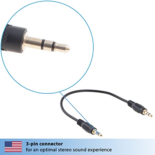 valonic Short Audio Cable - 0.6ft - 3,5mm - AUX Cord for car, TV or Phone - Male to Male - Black