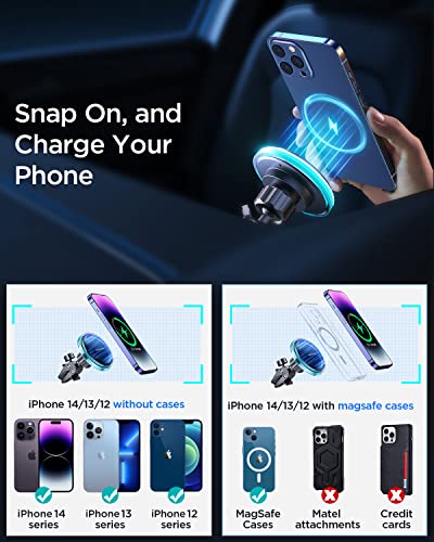Design for Magsafe Car Mount Charger, [2-Layer Magnets Lock][for 99% Vent] Wireless Car Charger Magnetic, [5s Install] for Magsafe Car Charger, Magnet Car Fast Charger for iPhone 14/13/12 Series