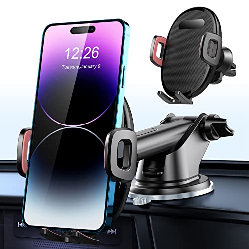 LevapMan Cell Phone Holder Car Mount Vent Clip with Extended Arm Retractable Holds All Phones up to 7”,Suction Cup Windshield Mount Stand, 360° Adjustable Car Phone Holder Car Dashboard Air Vent
