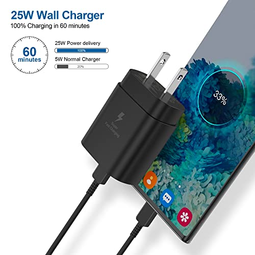 Fast Charger Type C, 2Pack 25W USB C Wall Charger Fast Charging Block with 10ft C to C Charging Cable for Samsung Galaxy S22, S22 Plus, S20 / S21 Ultra Plus, Note 20 / Note 10 Plus