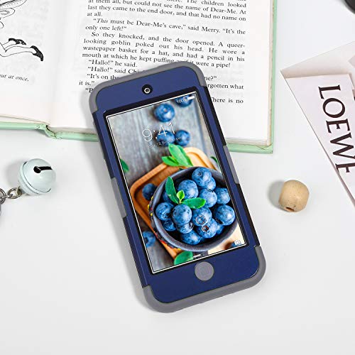 iPod Touch Case with 2 Screen Protectors, IDweel 3 in 1 Hard PC Case + Silicone Shockproof for Kids Heavy Duty Hard Case Cover for 2019 iPod Touch 7th/6th/5th Generation, Navy Blue + Gray