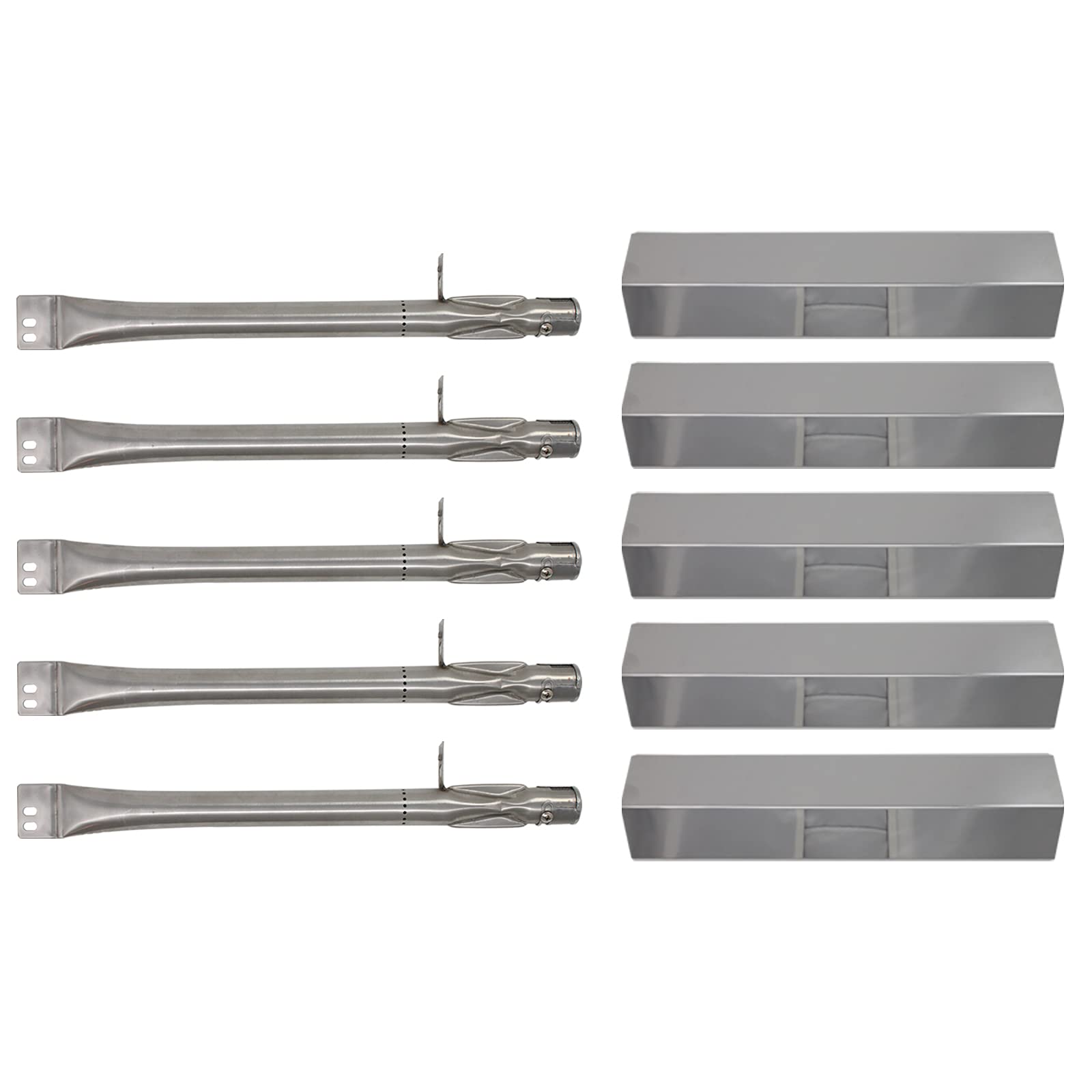 5-Pack BBQ Gas Grill Tube Burner & Heat Shield Plate Tent Replacement Parts for Brinkmann 810-4535-S - Compatible Barbeque Stainless Steel Pipe Burners & Flame Tamer, Guard, Deflector, Flavorizer Bar