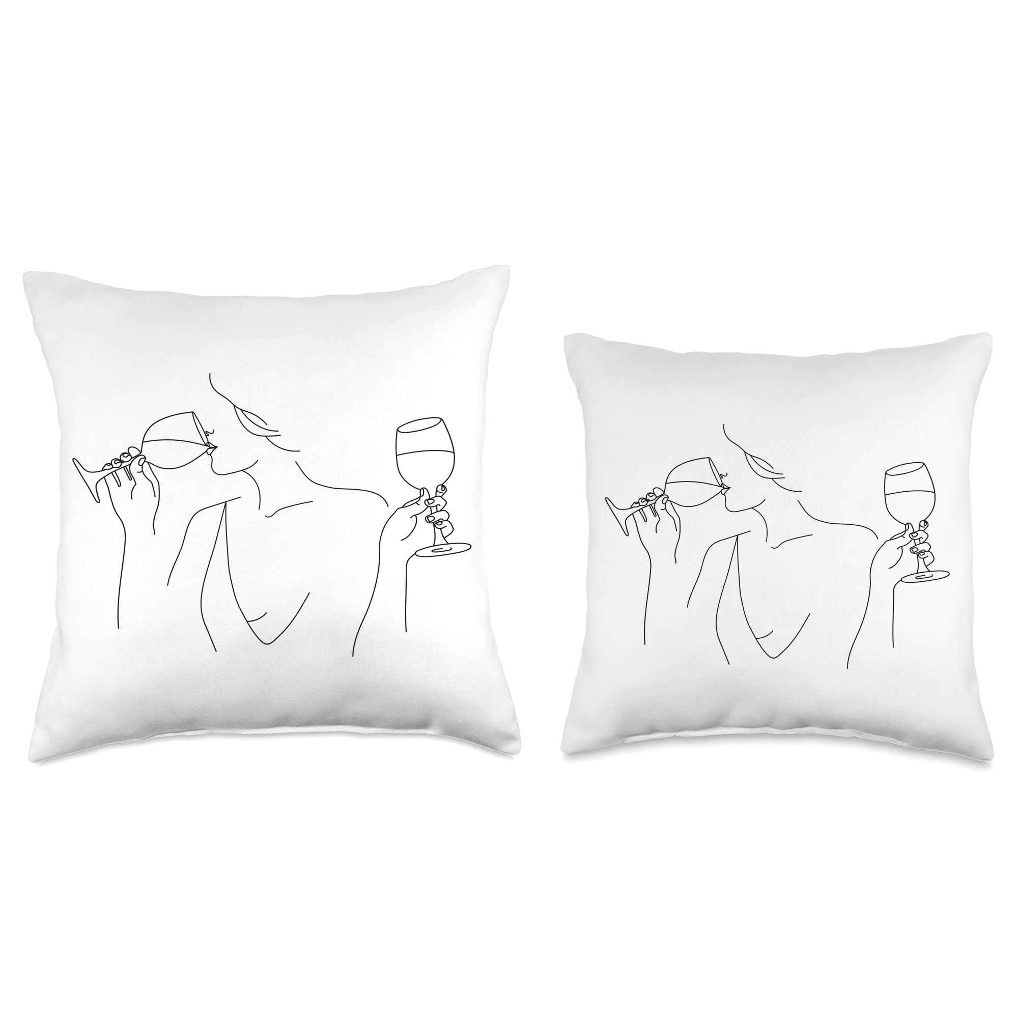 Line Art Wine Designs And Minimal Wine Drinker Art Double Fisting Black and White Funny Wine Lover Line Art Throw Pillow, 18x18, Multicolor