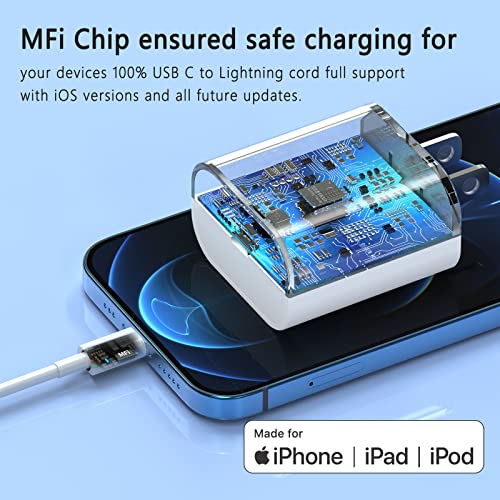 iPhone Charger [Apple MFi Certified] 2 Pack 20W PD USB C Wall Fast Charger Adapter with 2 Pack 6FT Type C to Lightning Cable Compatible with iPhone 14 13 12 11 Pro Max XR XS X,iPad