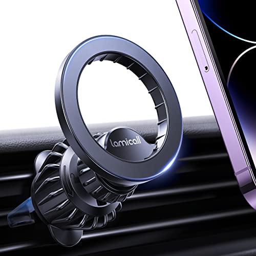 Lamicall Fits MagSafe Car Mount – [20 Super Magnets] Magnetic Car Phone Mount, Air Vent Cell Phone Holder Clip, MagSafe Accessories for iPhone 14 13 12 Pro Max Plus Mini & MagSafe Case & All Phones