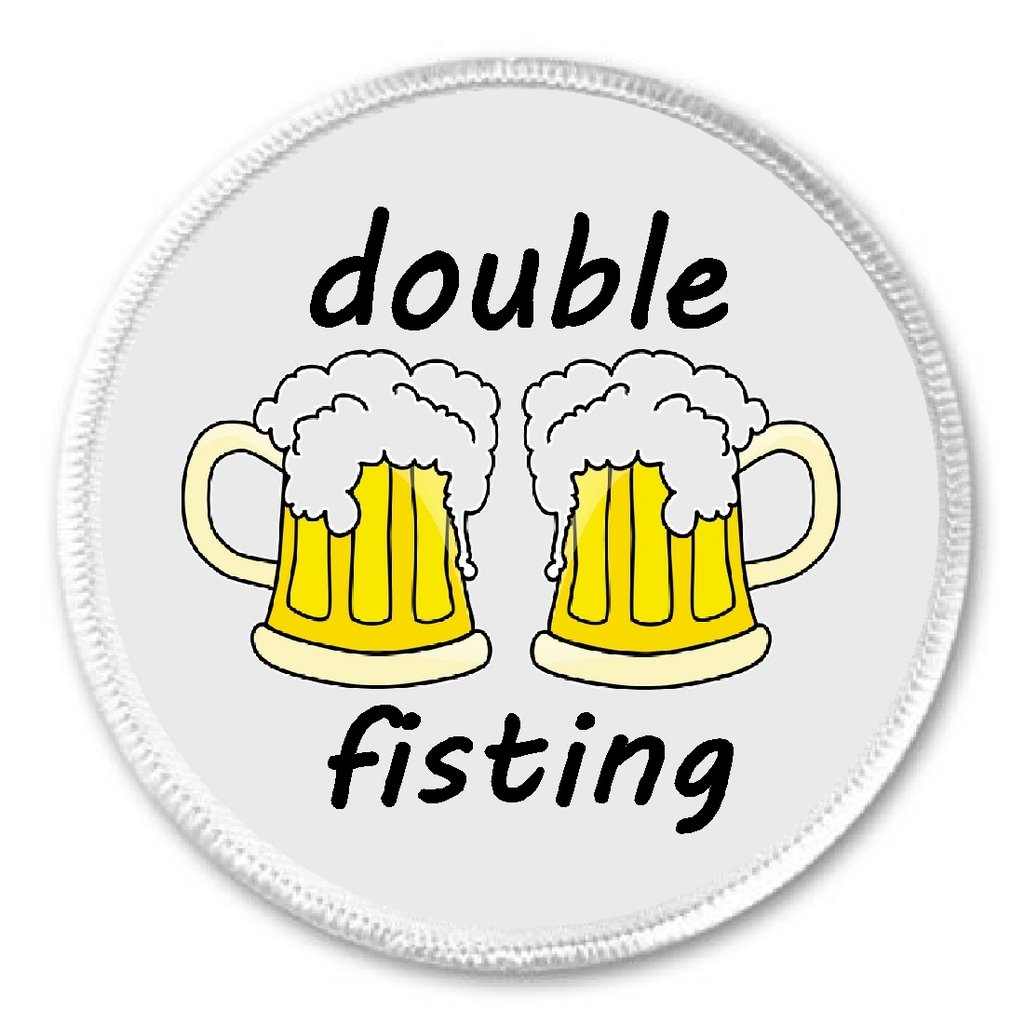 A&T Designs Double Fisting 3" Sew On Patch Drinking Beer x2