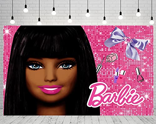 QQKCFOTO Black Barbie Backdrop for Photography, Birthday Party Decorations for Girl ,Barbie Birthday Banner Party Decoration Supplies for Cake Table Decoration, 5x3ft