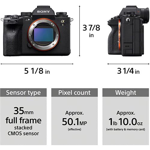 Sony Alpha a1 Full-Frame Mirrorless Camera Bundle with GODOX Flash, Extra Battery, Water Resistant Gadget Bag, 2X 64GB Memory Card, Monopod + More, Sony A1