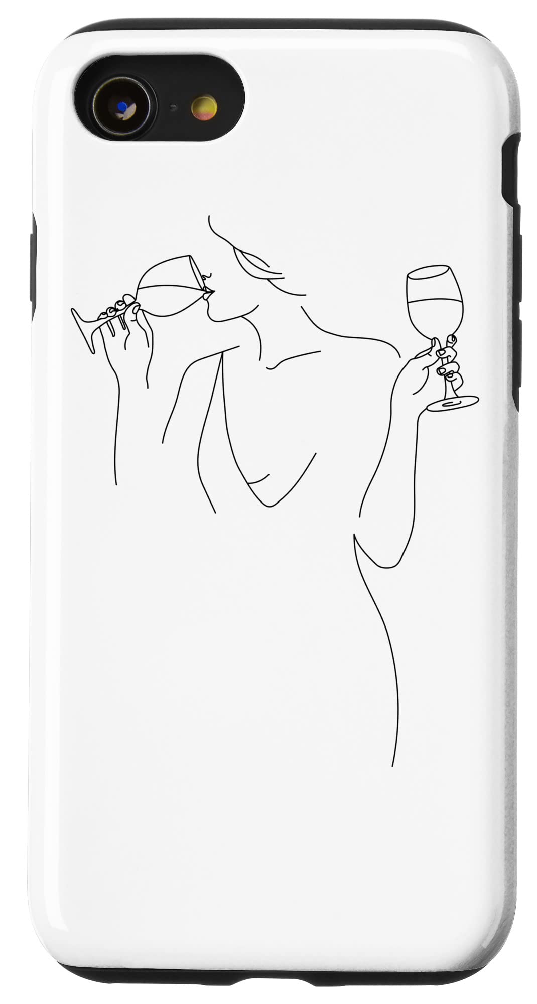 iPhone SE (2020) / 7 / 8 Double Fisting Black And White Funny Wine Lover Line Art Case