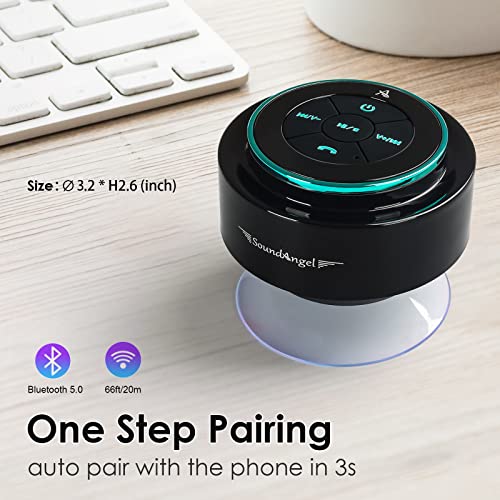 XLEADER Shower Speaker, IPX7 Certified Waterproof Bathroom Speaker, Girl Women Kids Shower Gift, SoundAngel Mate 5W Bluetooth Speaker with Suction Cup Mic, Mini Wireless Speaker for iPhone iPad Pool