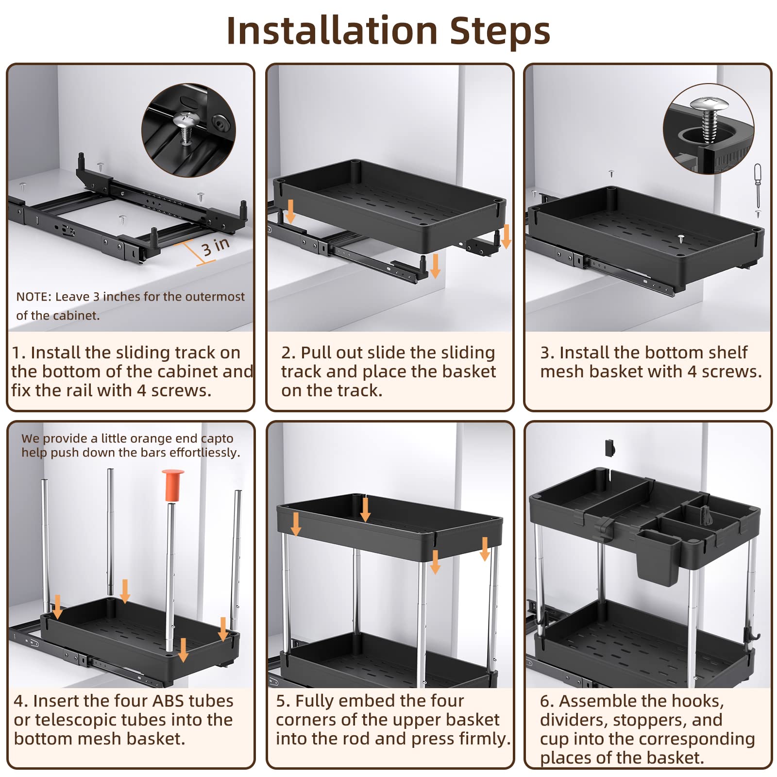 Pluspace 2 Pack Under Sink Organizer and Storage Pull Out Cabinet Organizer Bathroom Sink Organizer with Sliding Drawer Adjustable Height Kitchen Cabinet Organizer Multi-purpose Storage Shelf Black