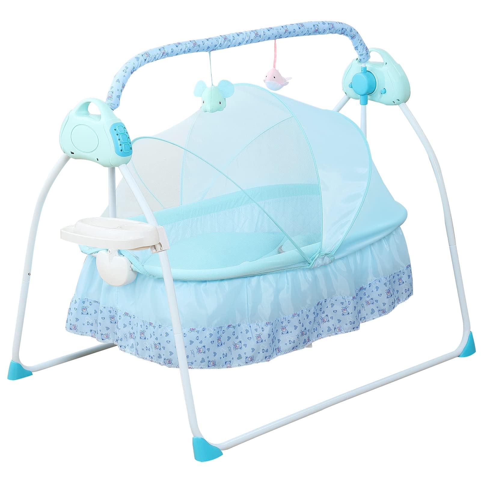 TFCFL Electric Baby Crib Cradle, 0-18 MonthsInfant Bed Auto Swing with Remote Control & Music, 25KG/55LBS Capacity, Foldable Baby Bassinet, Blue