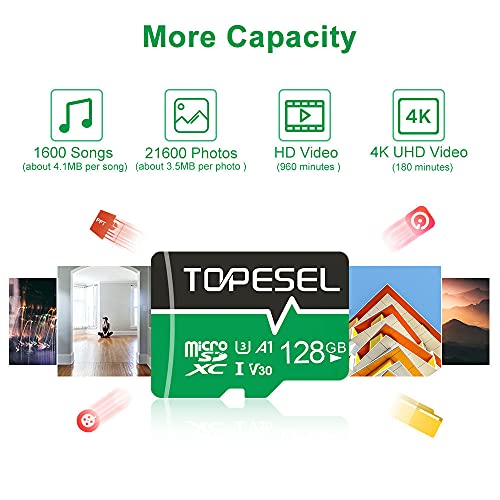 TOPESEL 128GB Micro SD Card 3 Pack Memory Cards A1 V30 U3 Class 10 Micro SDXC UHS-I TF Card for Camera/Drone/Dash Cam(3 Pack U3 128GB)