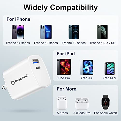 iPhone Charger Fast Charging, Deegotech 20W USB C Wall Charger & iPhone Charger Cable 10FT, PD Fast Charger for iPhone 14 /iPhone 13 Pro/13 Promax/iPhone 12/12 Promax/iPhone 11, iPad 2021