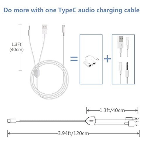2in1 Type C to 3.5mm Audio Charging Cable Compatible with Google Pixel 4/4XL, Samsung Galaxy S20/S20 and OtherPhone with Type C Port, Works with Car Stereo, Speaker, Headphone While Charge Phone