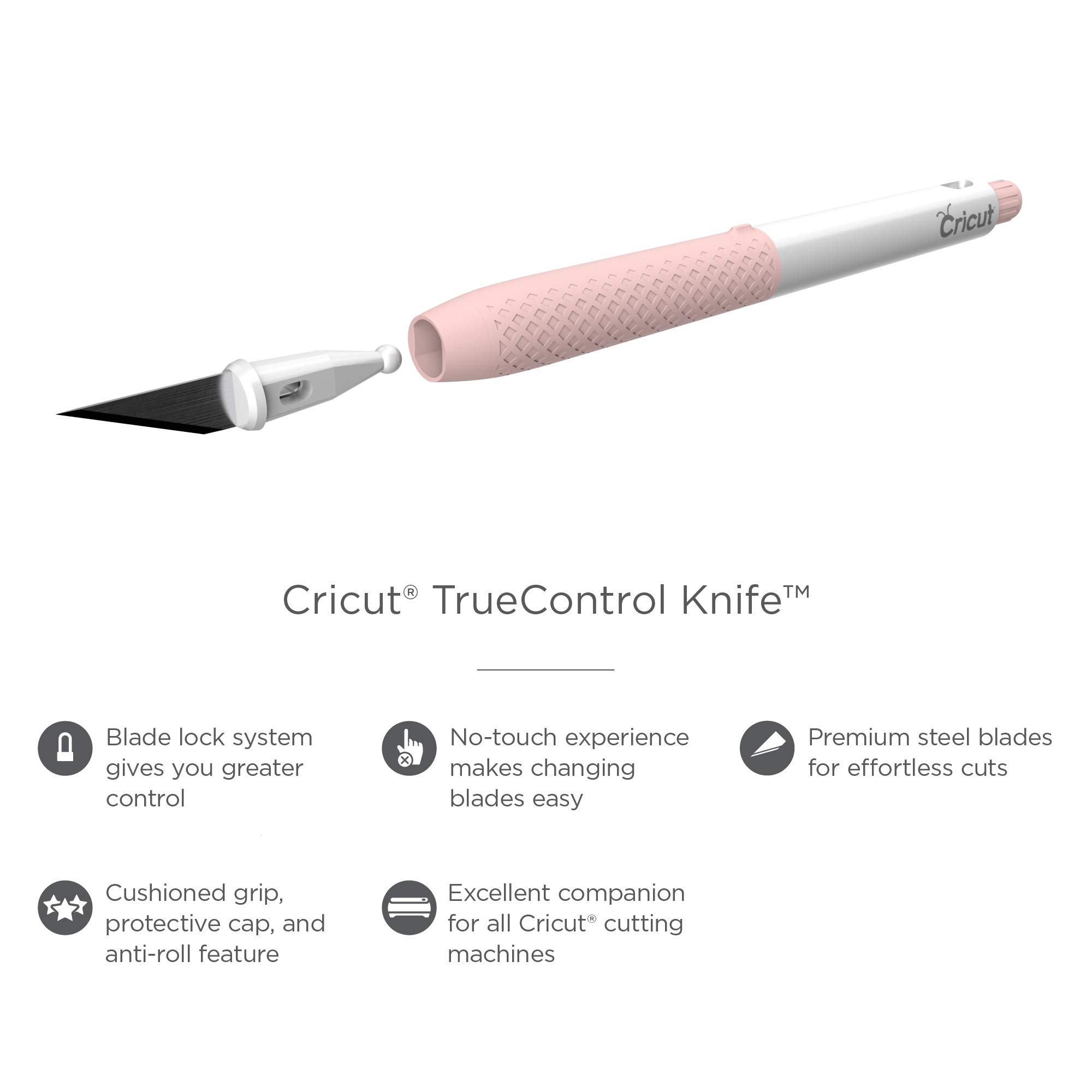 Cricut TrueControl Knife Kit - For Use As a Precision Knife, Craft knife, Carving Knife and Hobby Knife - For Art, Scrapbooking, Stencils, and DIY Projects - Comes With 5 Spare Blades - [Rose]