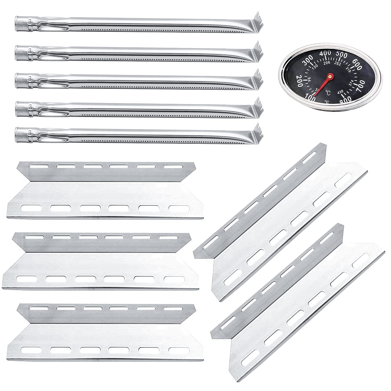 Hisencn Replacement Reapir Kit for Charmglow 720-0234, Nexgrill 720-0033, 720-0234, 720-0289, Kirkland 720-0025 Gas Grill Models, Heat Plate Shield Tent Flame Tamer, Burner Tube and Temp Gauge