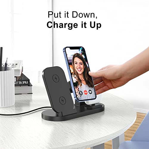 Wireless Charging Station for Apple Products, 3 in 1 Wireless Charger Stand for iPhone 8 Above Series, iWatch 8/Ultra/7/6/SE/5/4/3/2/1, Airpods Pro/3/2/1(with 18W Adapter)(Black)
