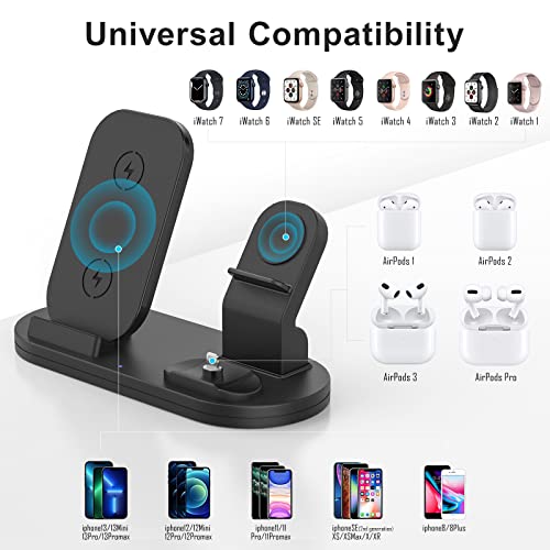 Wireless Charging Station for Apple Products, 3 in 1 Wireless Charger Stand for iPhone 8 Above Series, iWatch 8/Ultra/7/6/SE/5/4/3/2/1, Airpods Pro/3/2/1(with 18W Adapter)(Black)