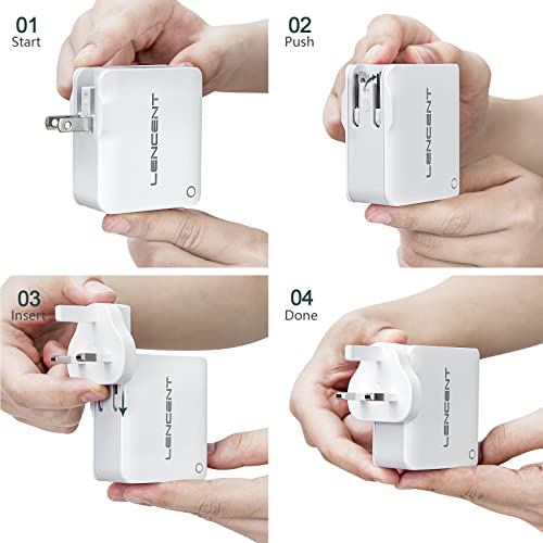 Multiple USB Wall Charger, [22W/4.4A] LENCENT 4 Port USB Travel Power Adapter, All in One Worldwide Cell Phone Charger With UK US EU European Australia, International Block Cube Plug for iPhone & IPad