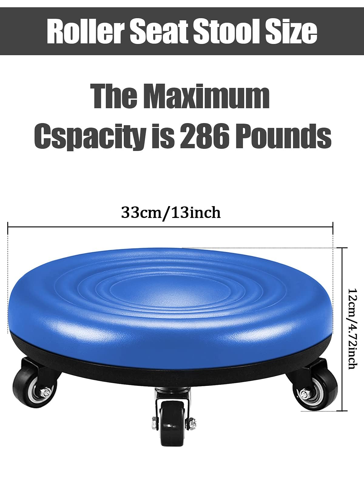Lanstics Low Roller Seat Wheel Stool Chair PU Leather Rolling Stool Seats on Wheels for Home Office Fitness Round Roller Seat Stool (Blue)