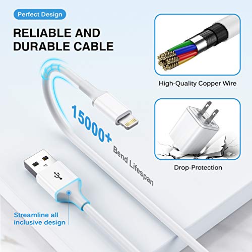 iPhone Charger, [Apple MFi Certified] Fast iPhone Charger 2PACK 6FT Lightning Cable Cord Fast Charging Dual 2 Port Plug USB Wall Charger Compatible with iPhone 14 13 12 11 Pro Max XS XR X 8 Plus iPad