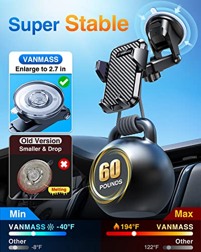 VANMASS Universal Car Phone Mount,【Patent & Safety Certs】 Upgraded Handsfree Stand, Phone Holder for Car Dashboard Windshield Vent, Compatible iPhone 13 12 11 Pro Max Xs XR X 8, Galaxy s20 Note 10 9