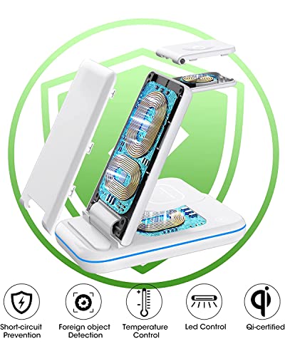 Wireless Charger for Multiple Apple Devices, 2022 Upgraded 3 in 1 Charging Stand Dock for iPhone 13/12/Pro Max/SE/11/X/XS/XR/8, Compatible for iWatch Apple Watch 6/5/4/3/2/SE AirPods Pro/2(White)
