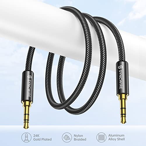 Syncwire 3.5mm Nylon Braided Aux Cable (3.3ft/1m,Hi-Fi Sound), Audio Auxiliary Input Adapter Male to Male AUX Cord for Headphones, Car, Home Stereos, Speaker, iPhone, iPad, iPod, Echo & More β Black