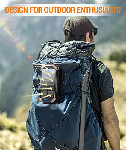 Solar Power Bank 36000mAh,Solar Charger Wireless Built in 3 Cables IPX5 Waterproof Portable Solar External Battery Pack with 3 Input 4 Output 15W USB C Port Camping Flashlight iPhone Samsung Tablet